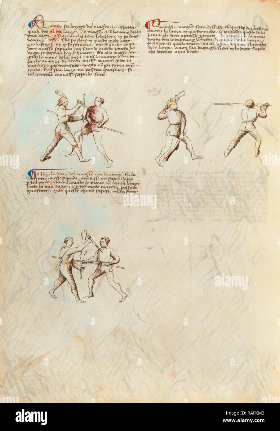 Combat with Dagger and Staff, Padua, Italy, about 1410, Tempera colors ...