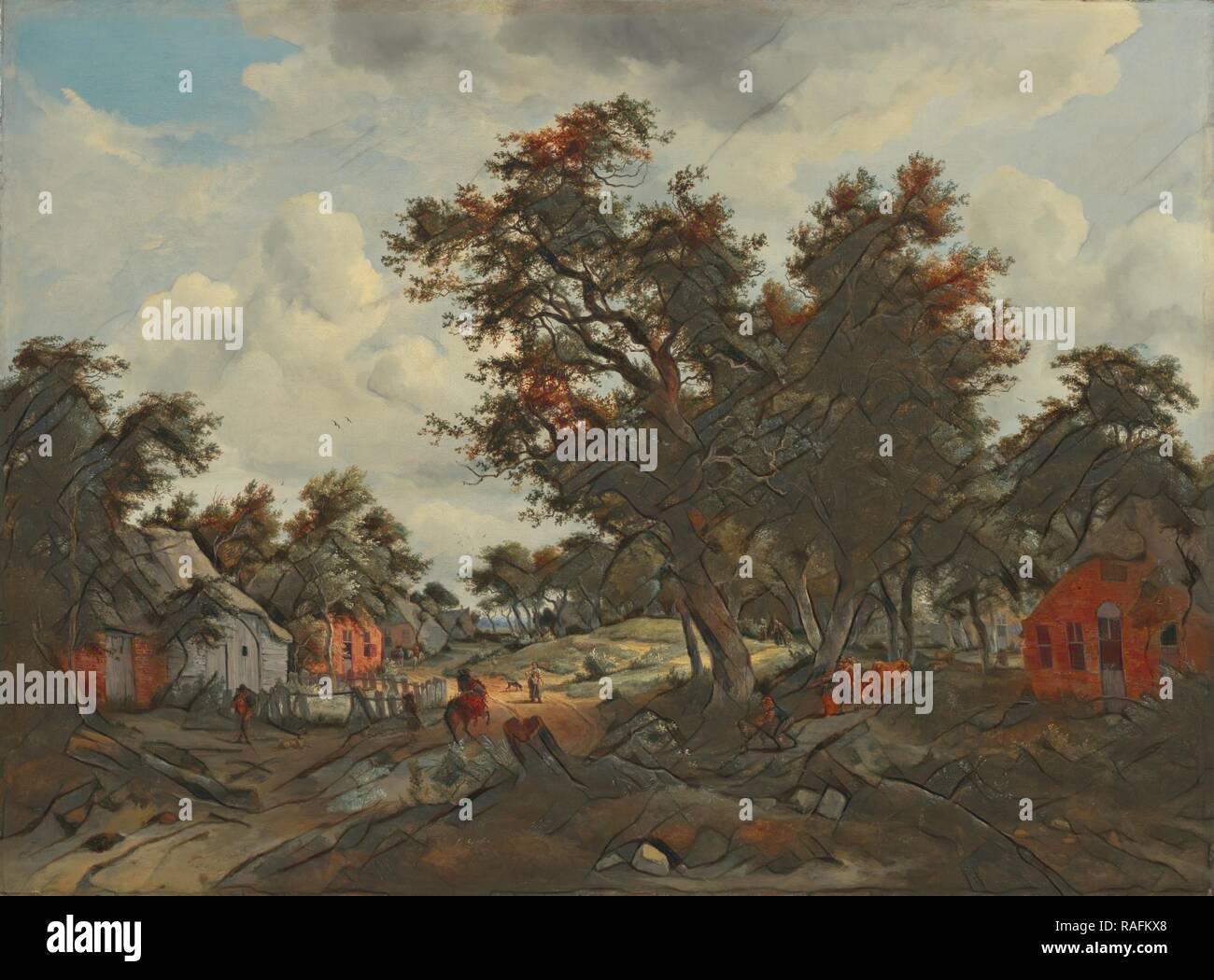 A Wooded Landscape with Travelers on a Path through a Hamlet, Meindert ...