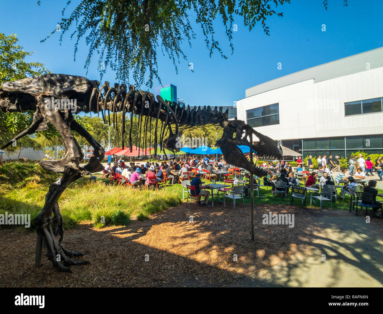 Employees working outdoors at Googleplex headquarters main office Stock ...