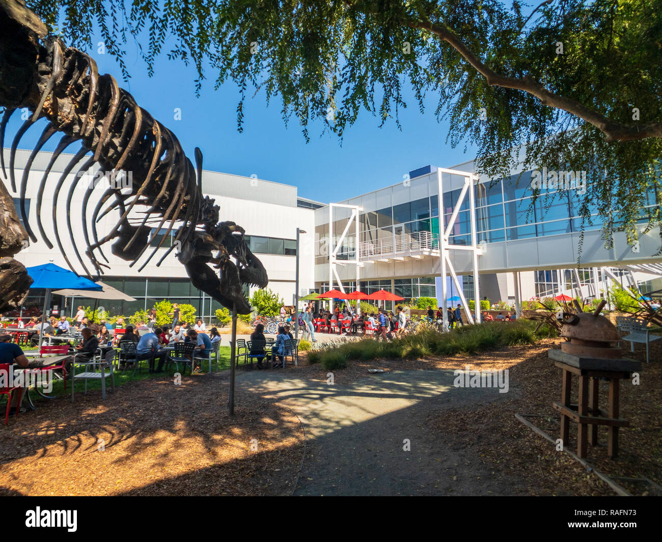 Employees working outdoors at Googleplex headquarters main office Stock ...
