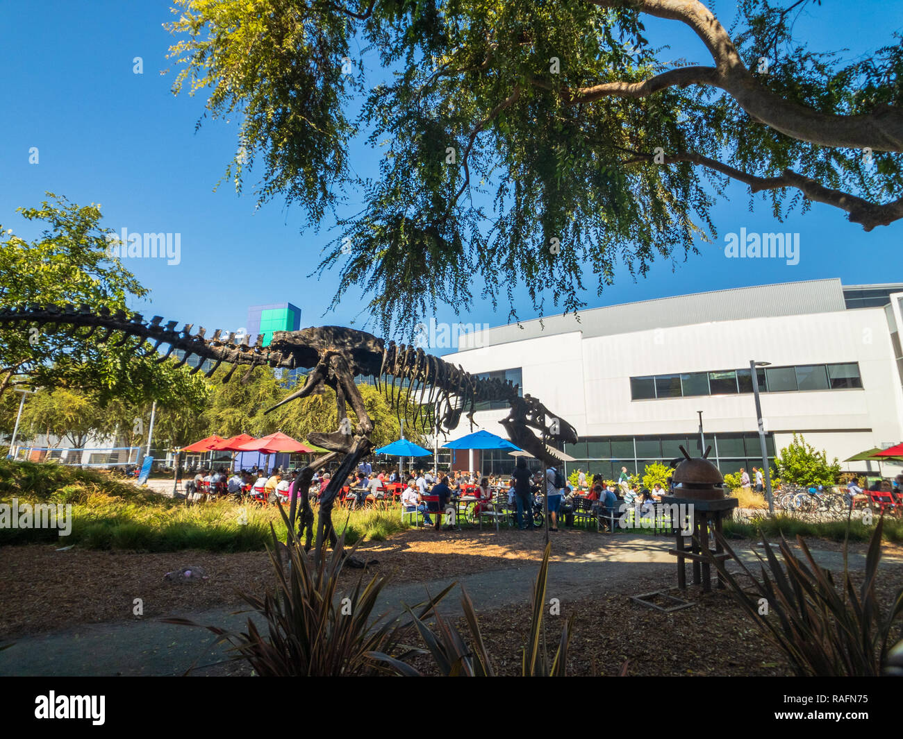 Employees working outdoors at Googleplex headquarters main office Stock ...