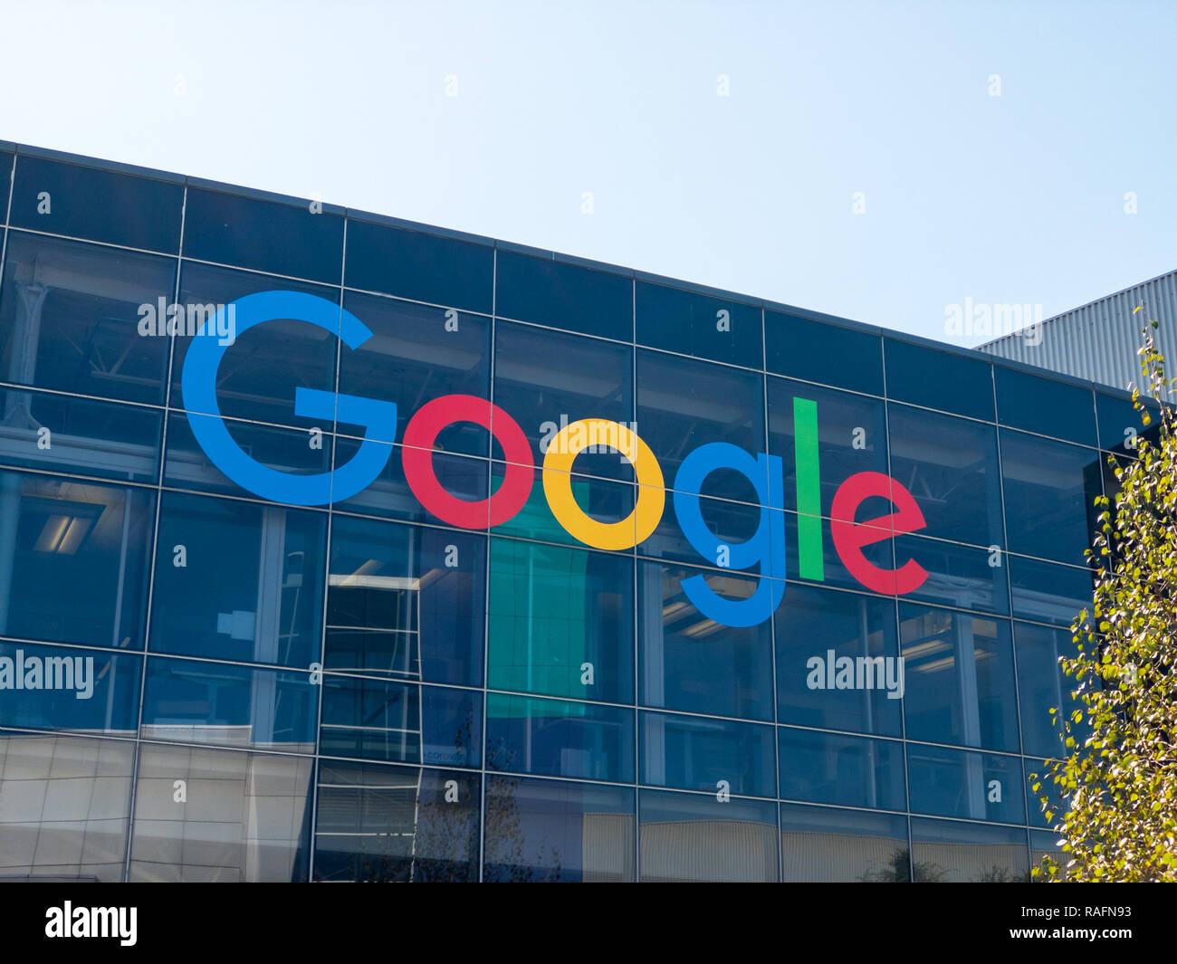 Google logo at Googleplex headquarters main office Stock Photo - Alamy