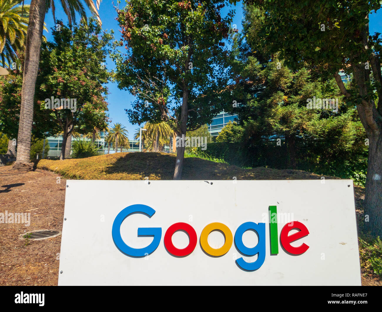 Google logo at Googleplex headquarters main office Stock Photo - Alamy