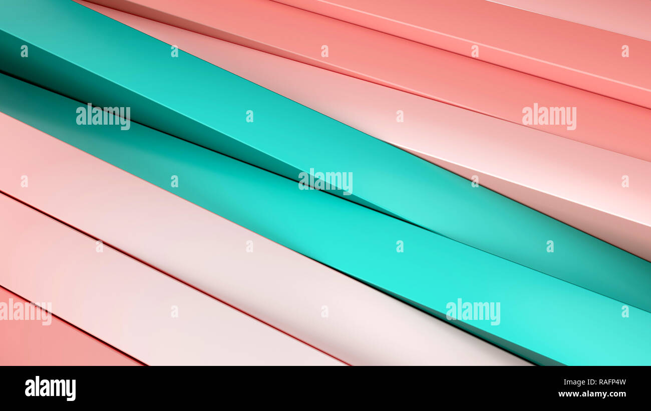 Abstract background with living coral color and green panels. 3d render ...