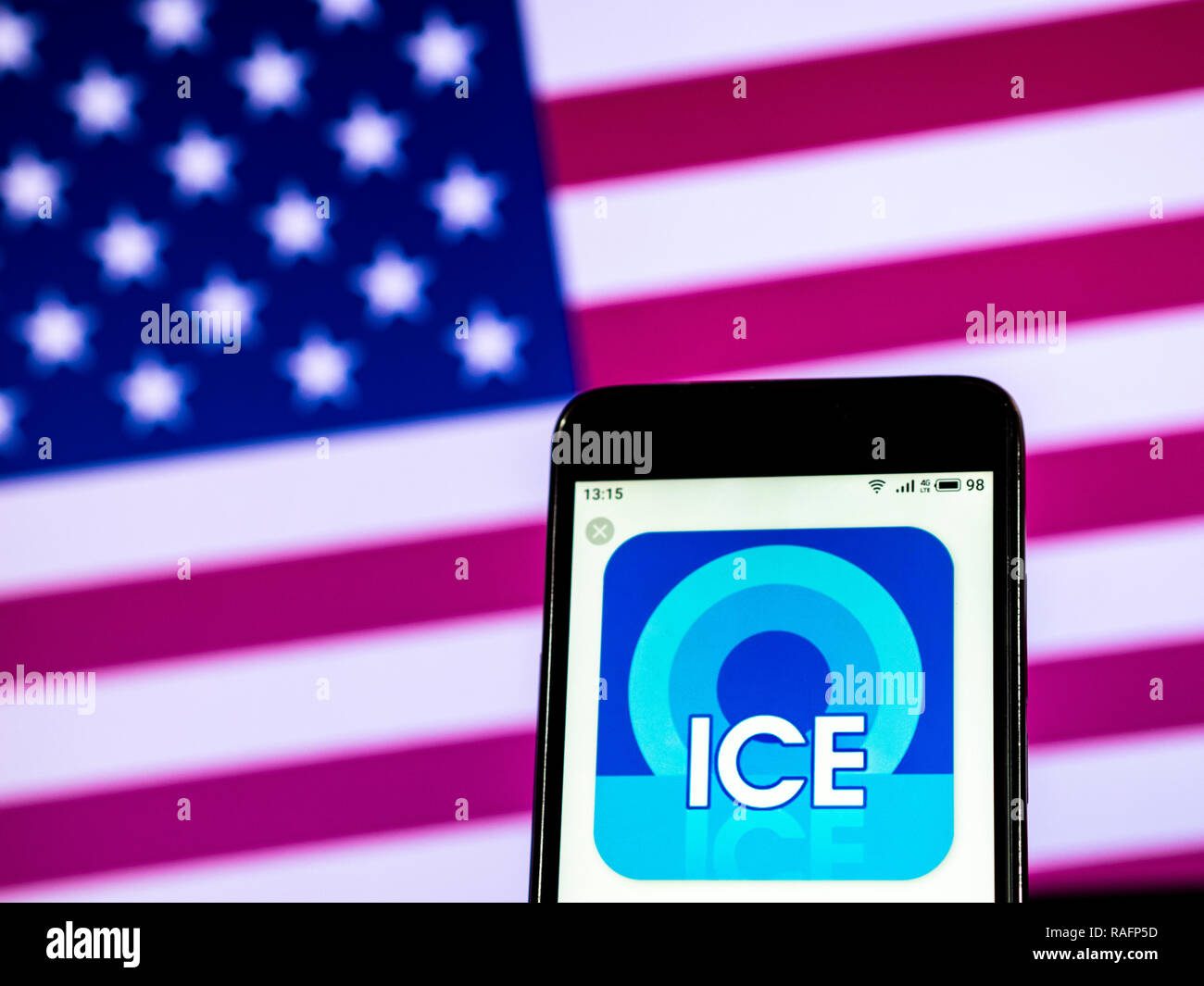 Intercontinental Exchange Financial market company logo seen displayed ...