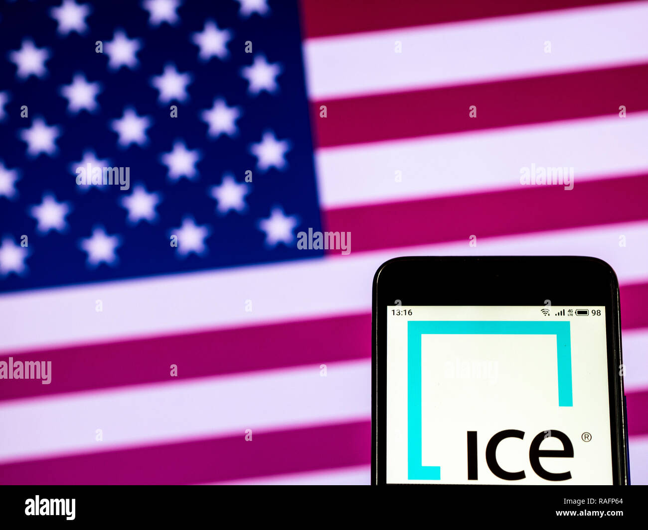 Intercontinental Exchange Financial market company logo seen displayed ...