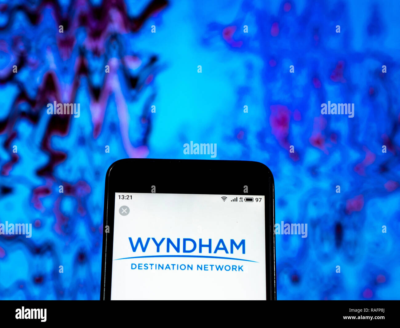 Wyndham Hotels & Resorts Hotel company logo seen displayed on smart ...