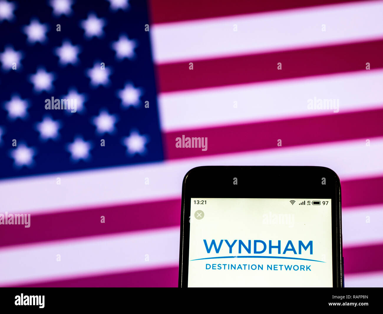 Wyndham Hotels & Resorts Hotel company logo seen displayed on smart ...