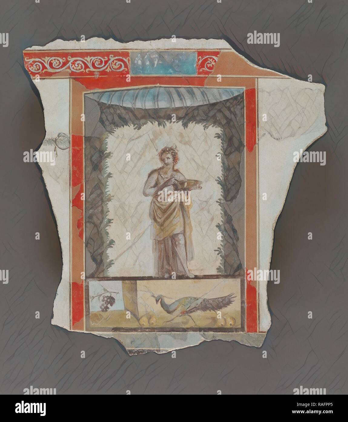 Fresco Depicting a Woman (Maenad?) Holding a Dish, Peacock and Fruit ...