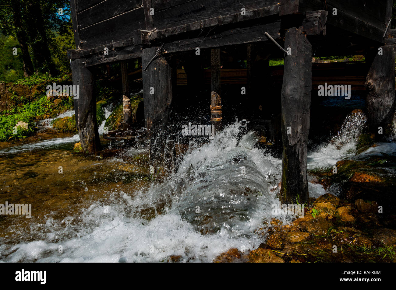 Pliva lakes or Plivska jezera and small wooden watermill in the city of ...