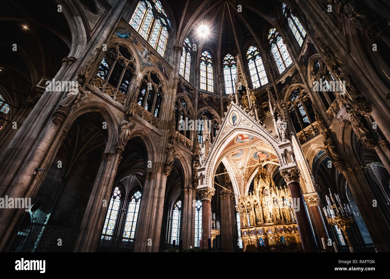 Interior of the famous neo gothic Votivkirche Votive Church in Vienna ...
