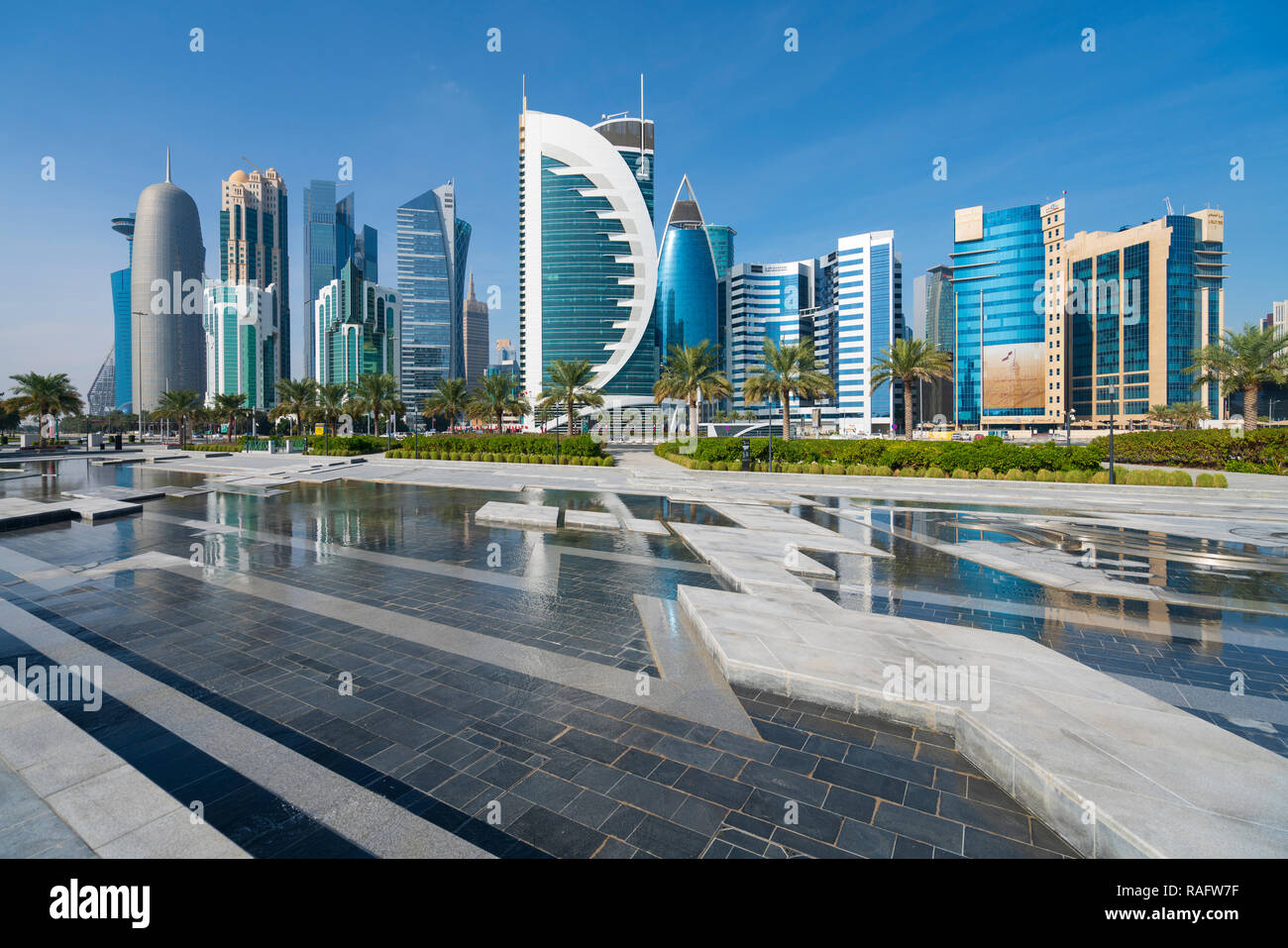 Daytime Skyline view of West Bay business district in Doha, Qatar Stock ...