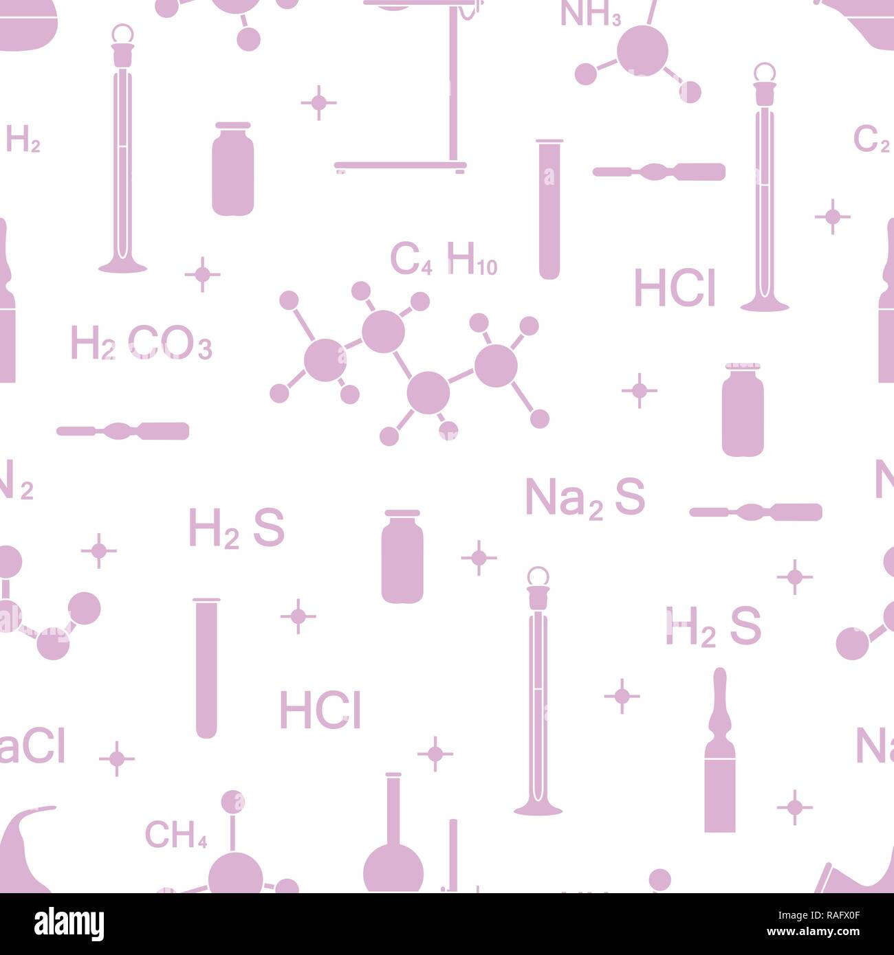 Scientific vector seamless pattern with flasks, test tubes, beakers ...
