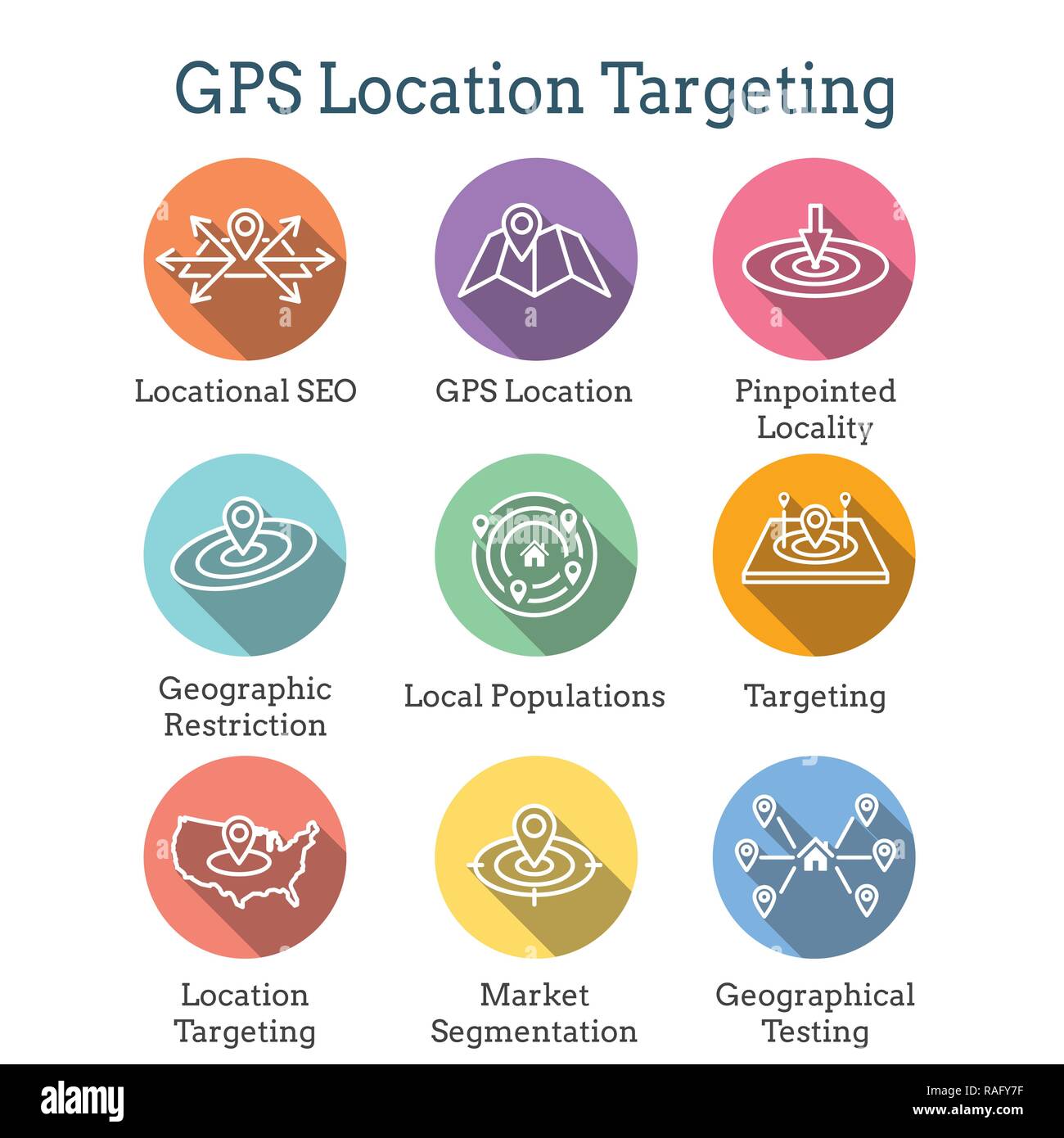Geo Location Targeting - GPS Positioning and Geolocation Icon Set Stock ...