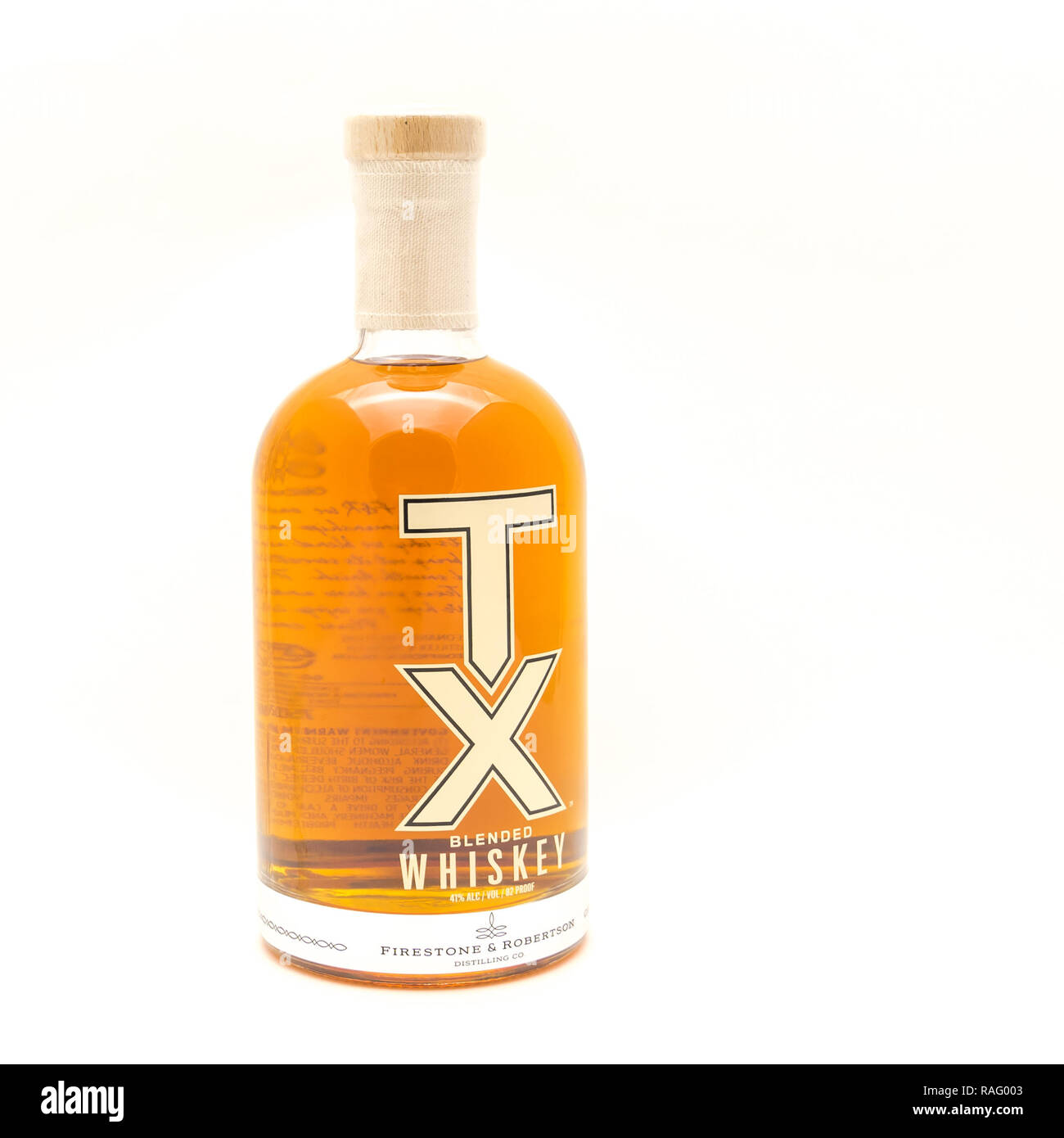 TX Blended Whiskey bottle isolated on white from Firestone and R Stock ...