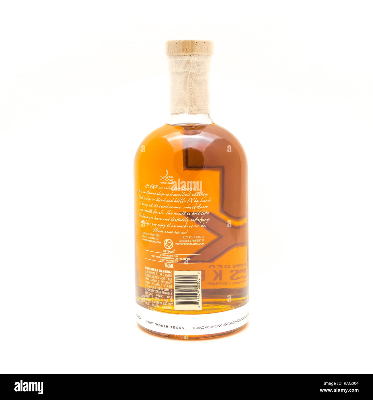 TX Blended Whiskey bottle isolated on white from Firestone and R Stock ...