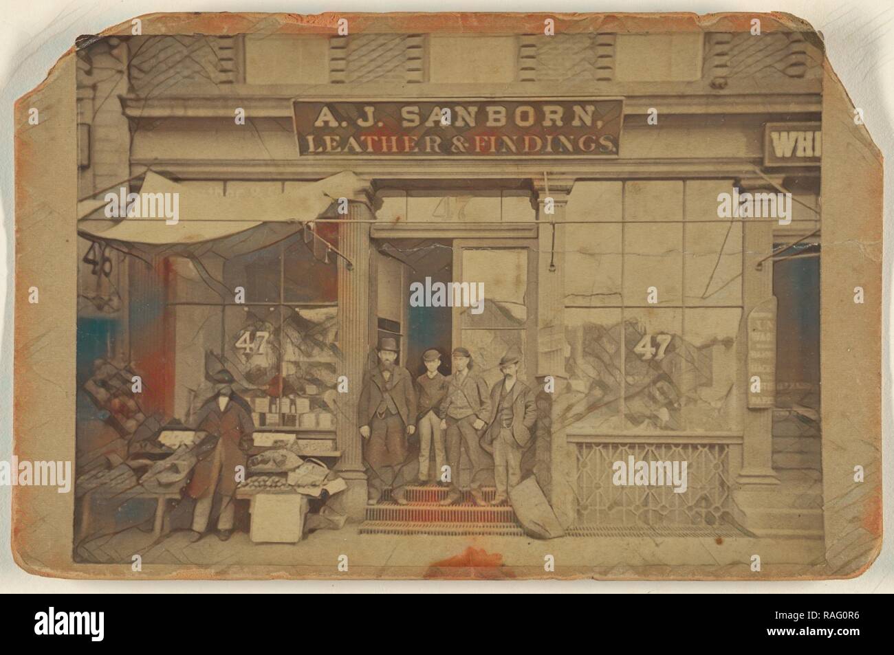 Five men posing in front of establishment of A.J. Sanborn, Leather ...