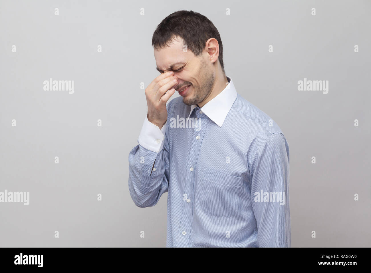 Profile side view portrait of sad lonely handsome bristle businessman ...