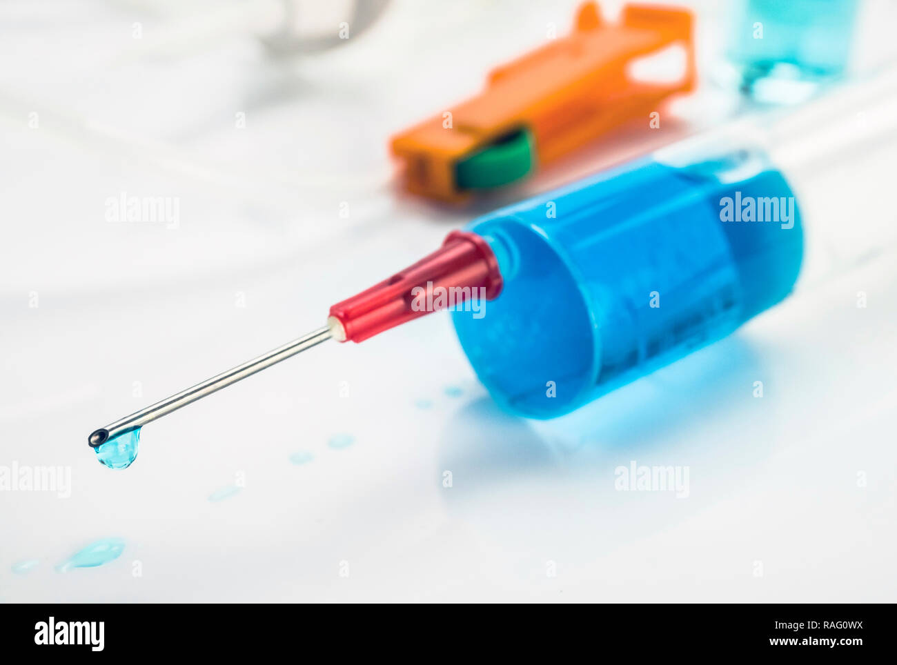 Syringe with drop of medication in the needle, conceptual image Stock ...