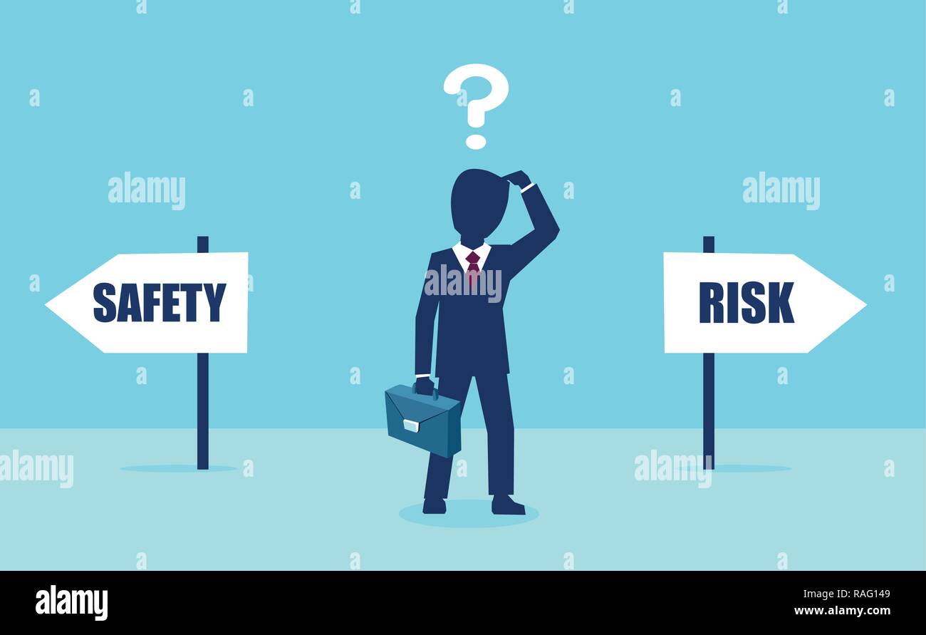 Vector of a businessman with question feeling confused at crossroads ...