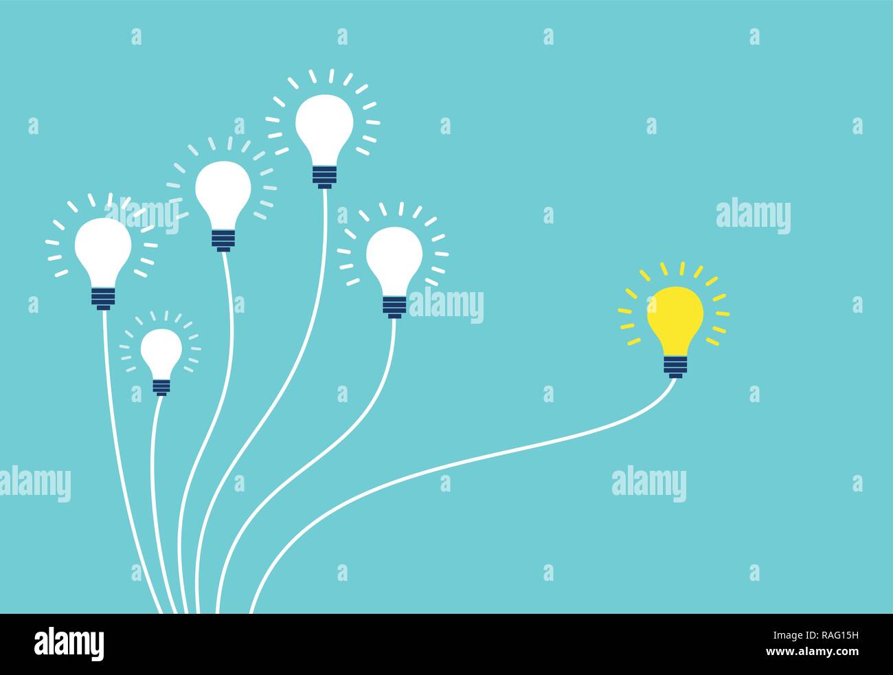 Vector of light bulbs on blue background. Business teamwork and one ...