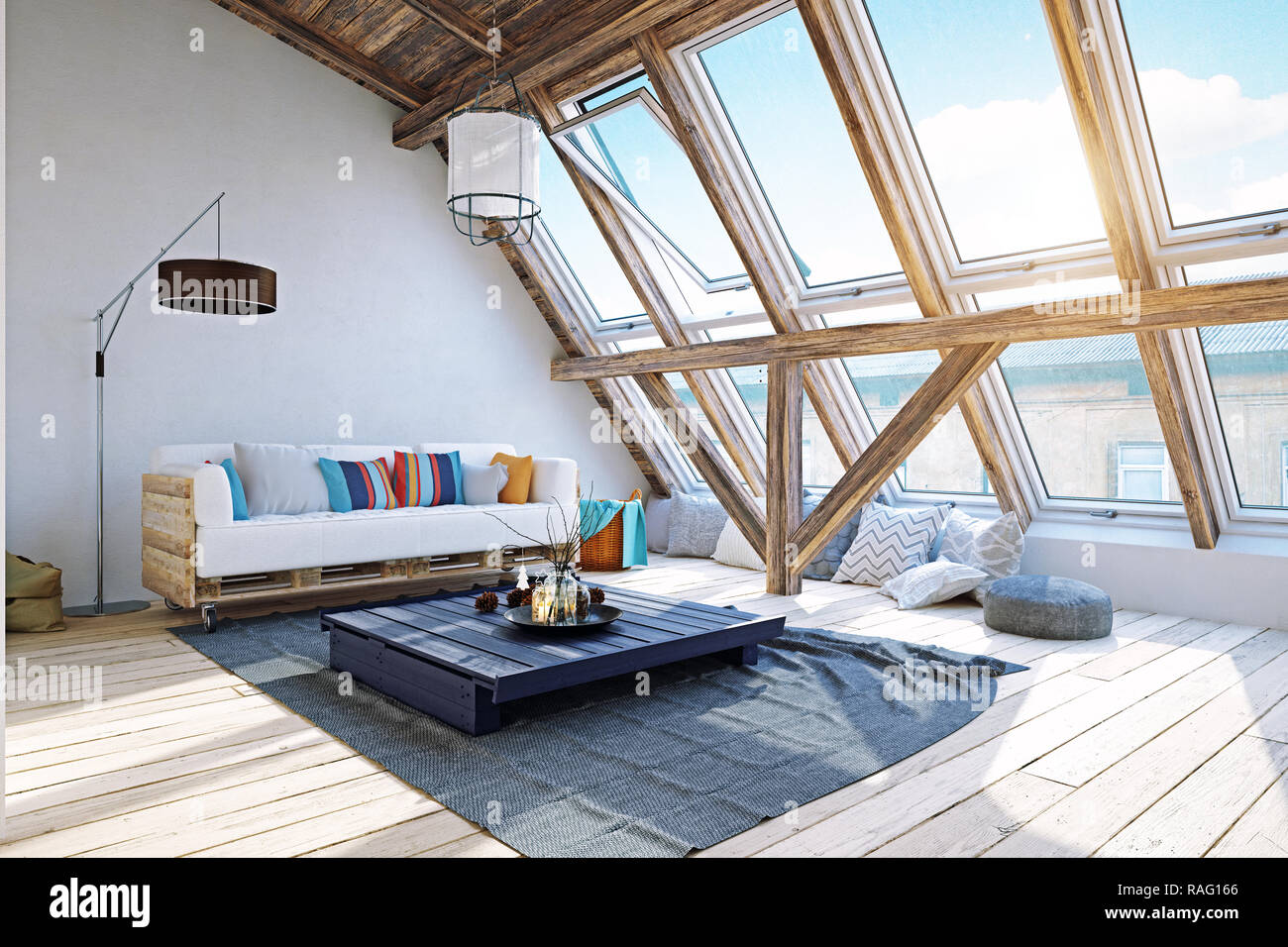 modern attic interior design. 3d rendering concept Stock Photo - Alamy