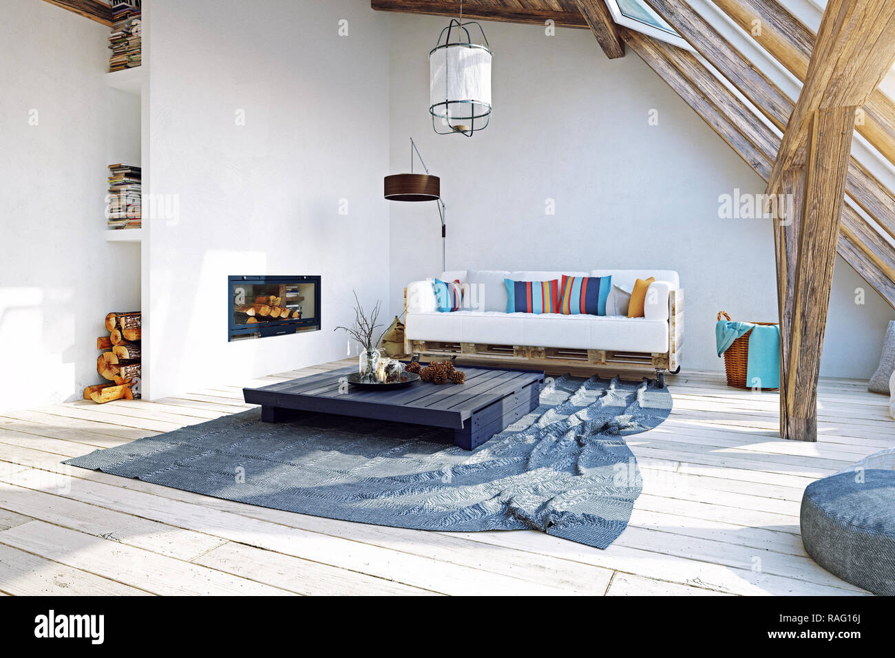 modern attic interior design. 3d rendering concept Stock Photo - Alamy