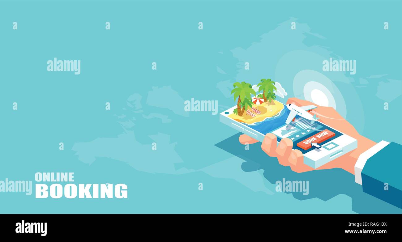 Vector vacation tourism and online booking of airline tickets concept ...