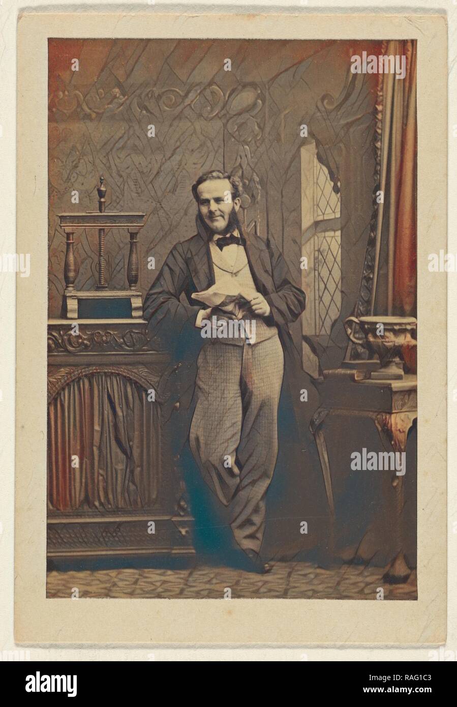 man with muttonchops, standing, holding a newspaper, Camille Silvy ...