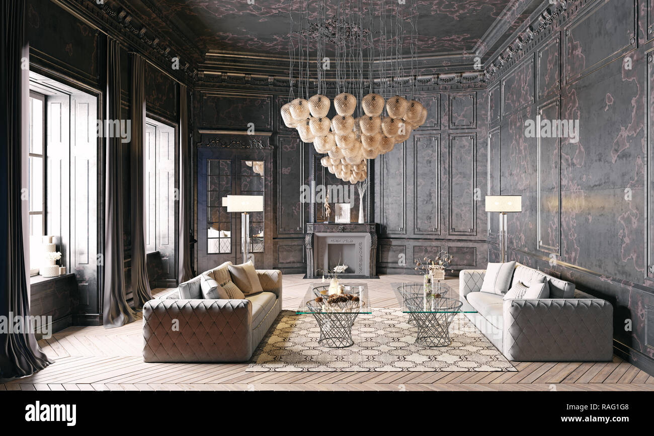 modern luxury black interior. 3d render design concept Stock Photo - Alamy