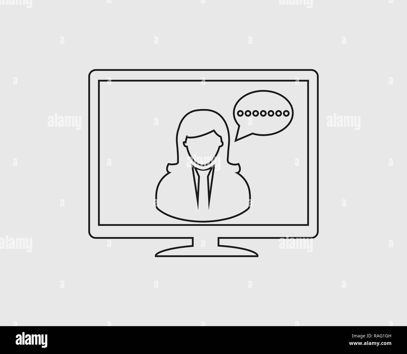 Online Chat line Icon . Female and bubble symbol on computer monitor ...