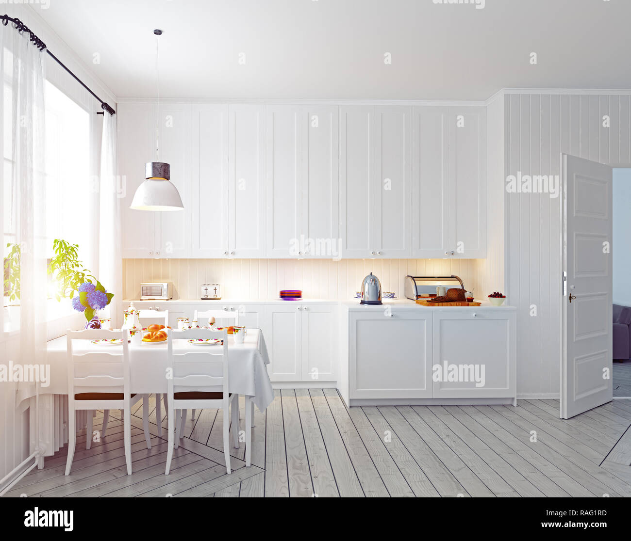 modern cozy kitchen interior. 3d rendering design concept Stock Photo ...