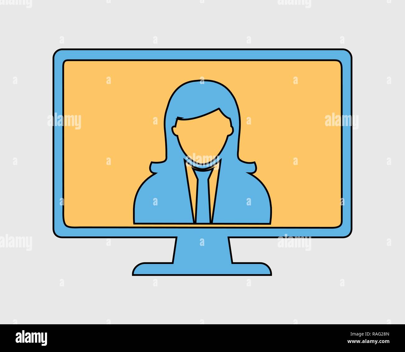 Colorful Online help icon. Corporate women symbol on computer monitor ...