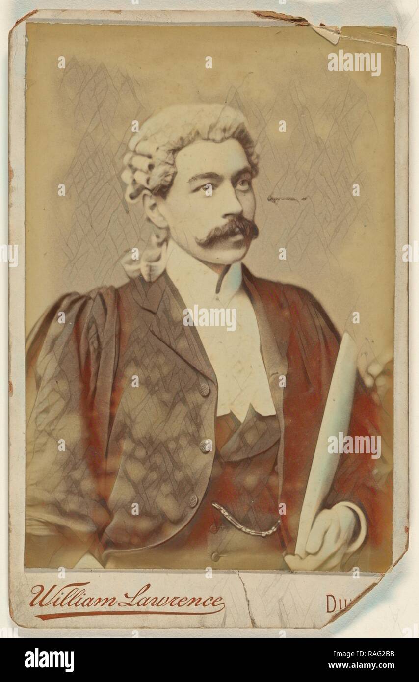 Man in white wig, dark moustache, holding papers, William Lawrence ...