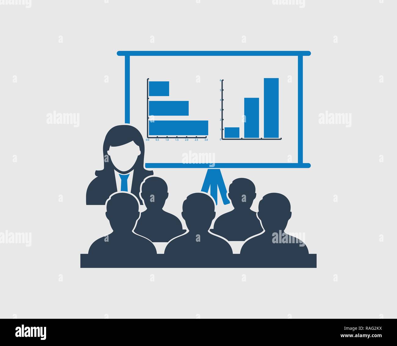 Presentation Icon with Female and male symbol on gray background Stock ...