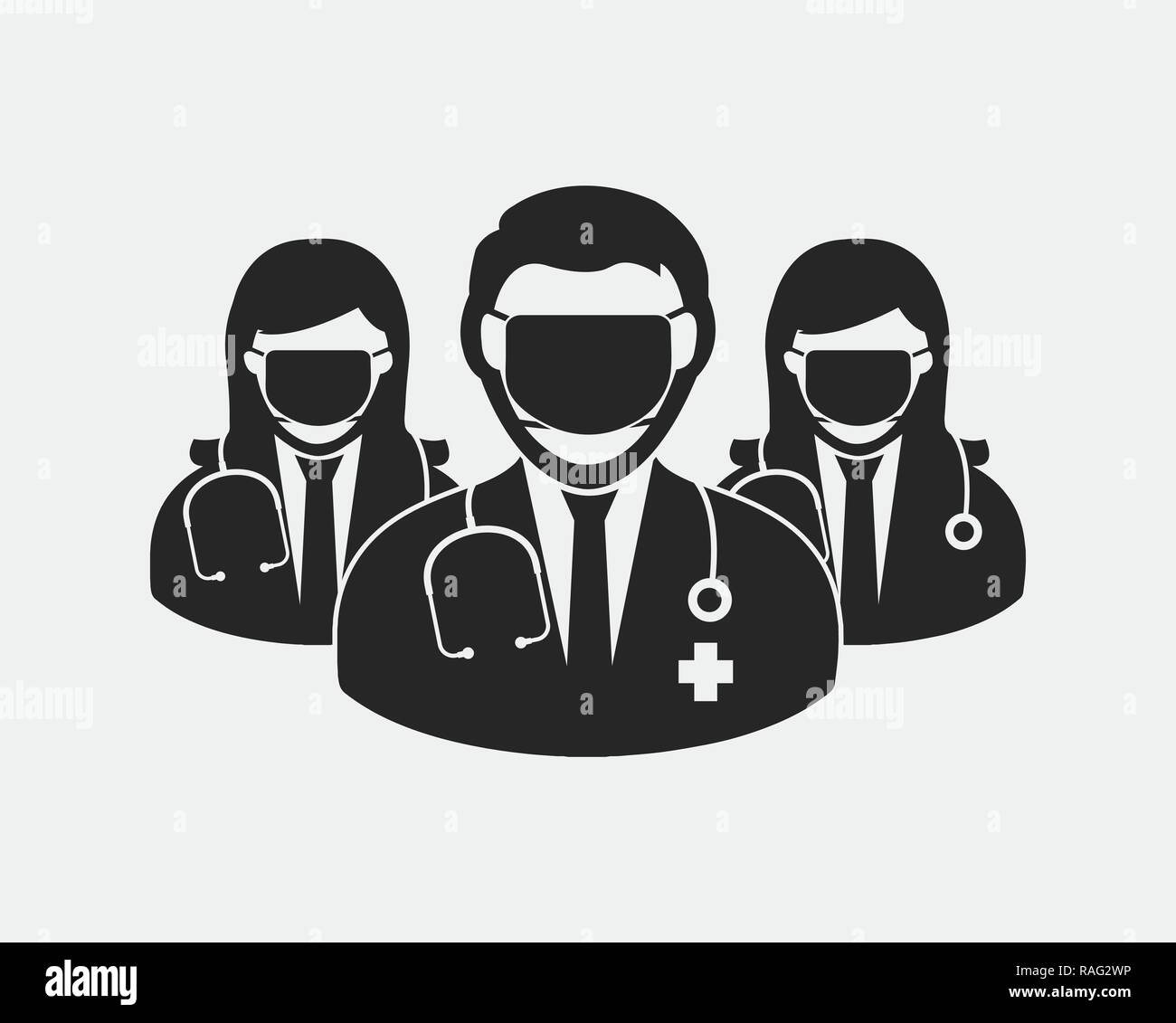 Surgeon team Icon with Mask on mouth with circle shape Stock Vector ...