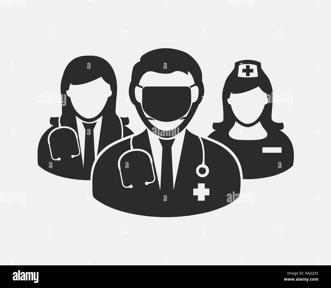 Medical Team Icon. Male and female doctor, nurse and Surgeon symbols on ...
