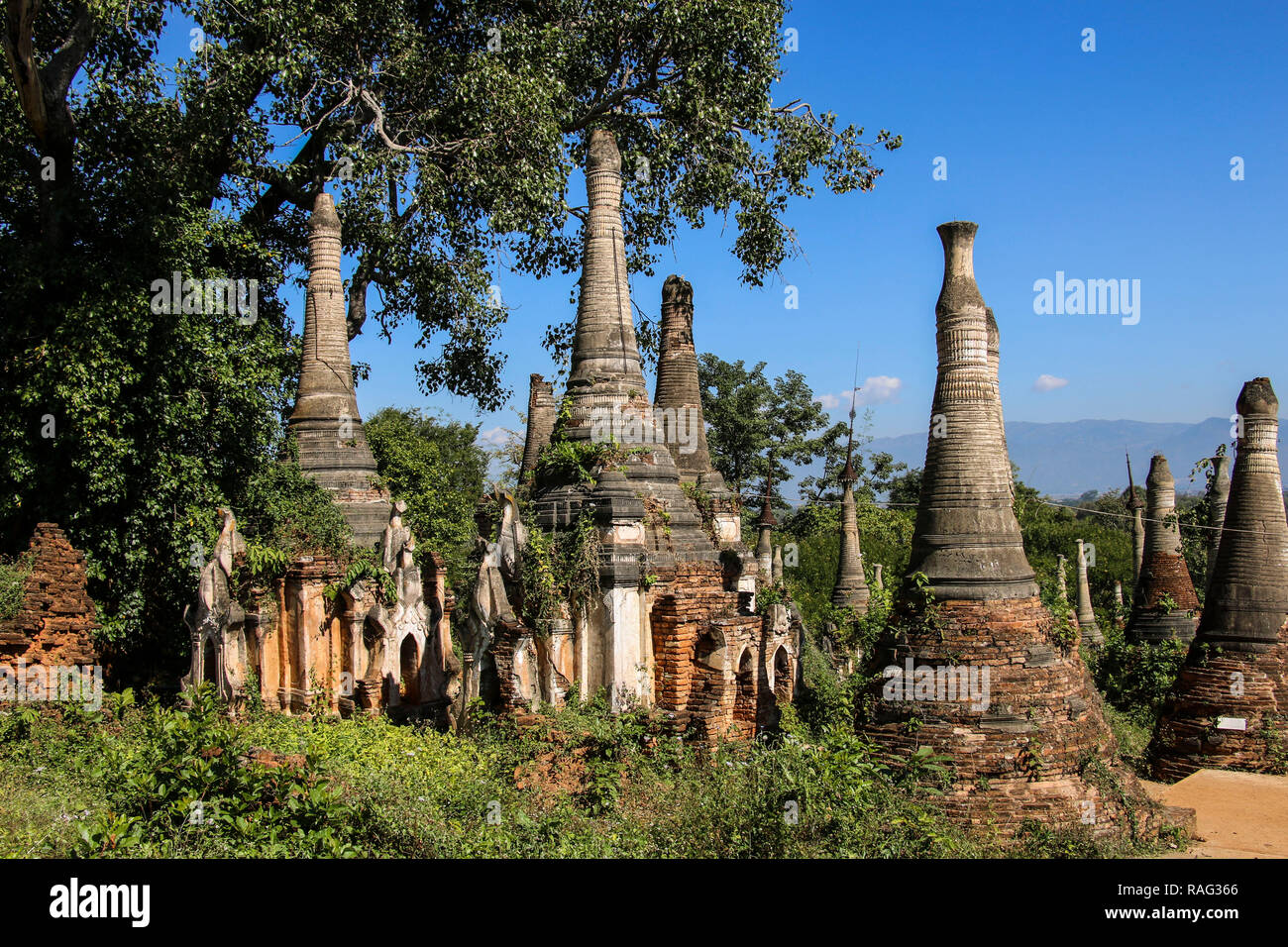 Shwe Inn Dain Pagoda complex in Indein village Inle Lake Myanmar (Burma ...