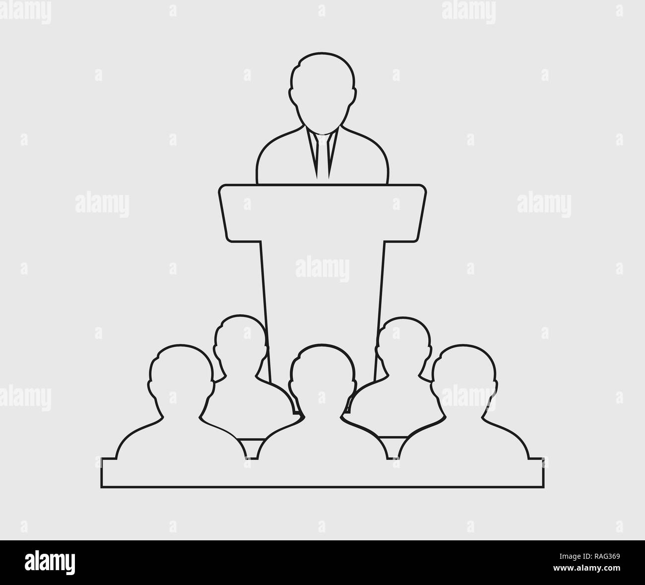 Teaching line icon on gray background. Male Teacher with students ...