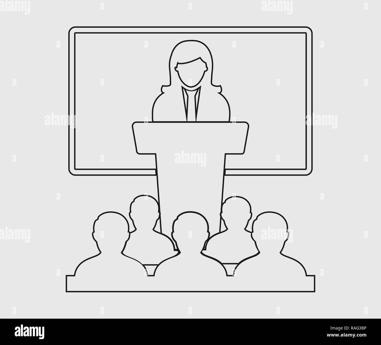 Teaching line icon on gray background. Female Teacher with students ...