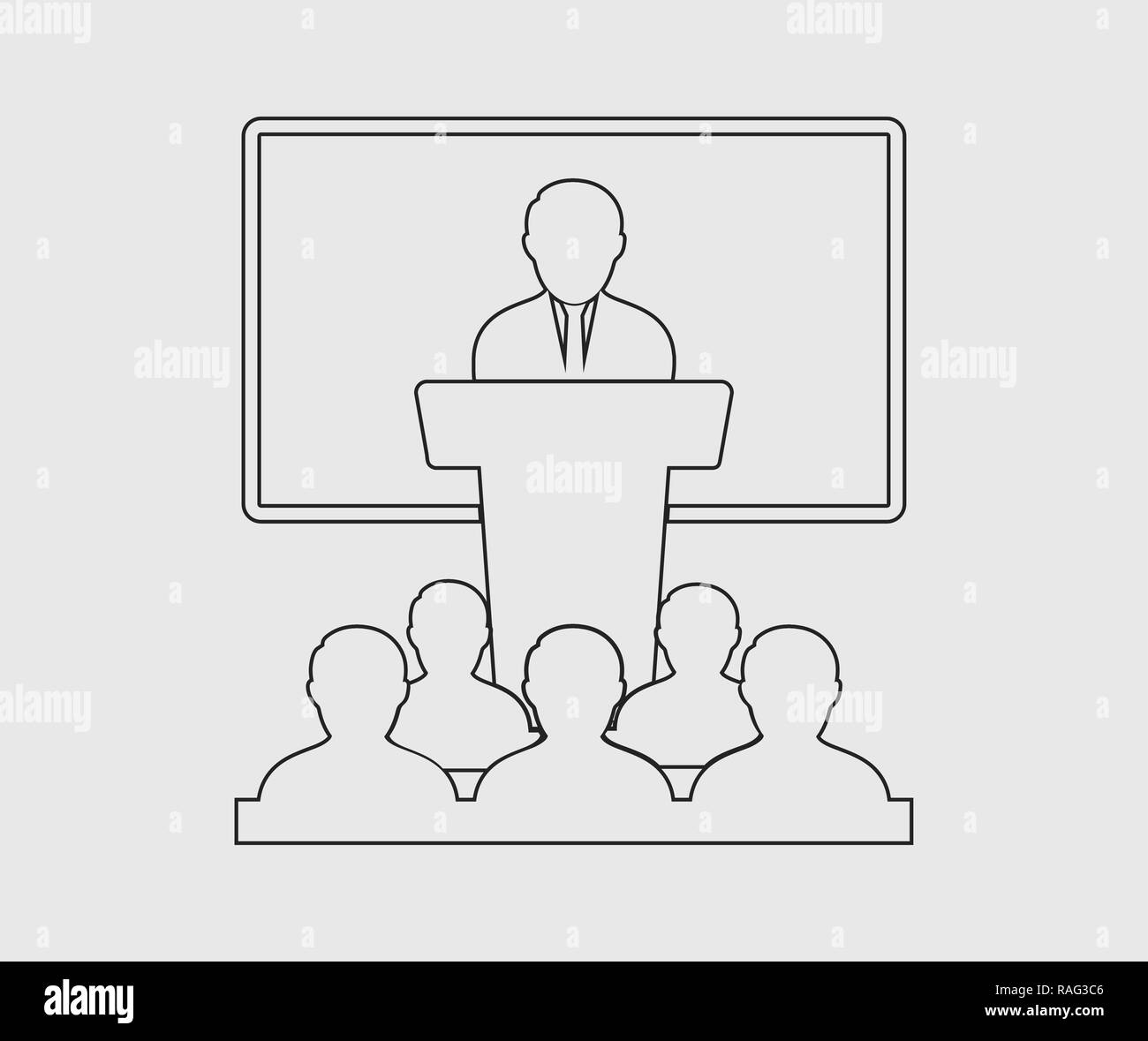 Teaching line icon on gray background. Male Teacher with students ...
