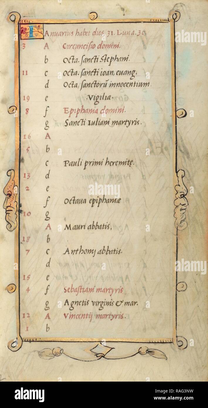 Calendar Page, Paris, France, 1544, Tempera colors and gold paint on ...