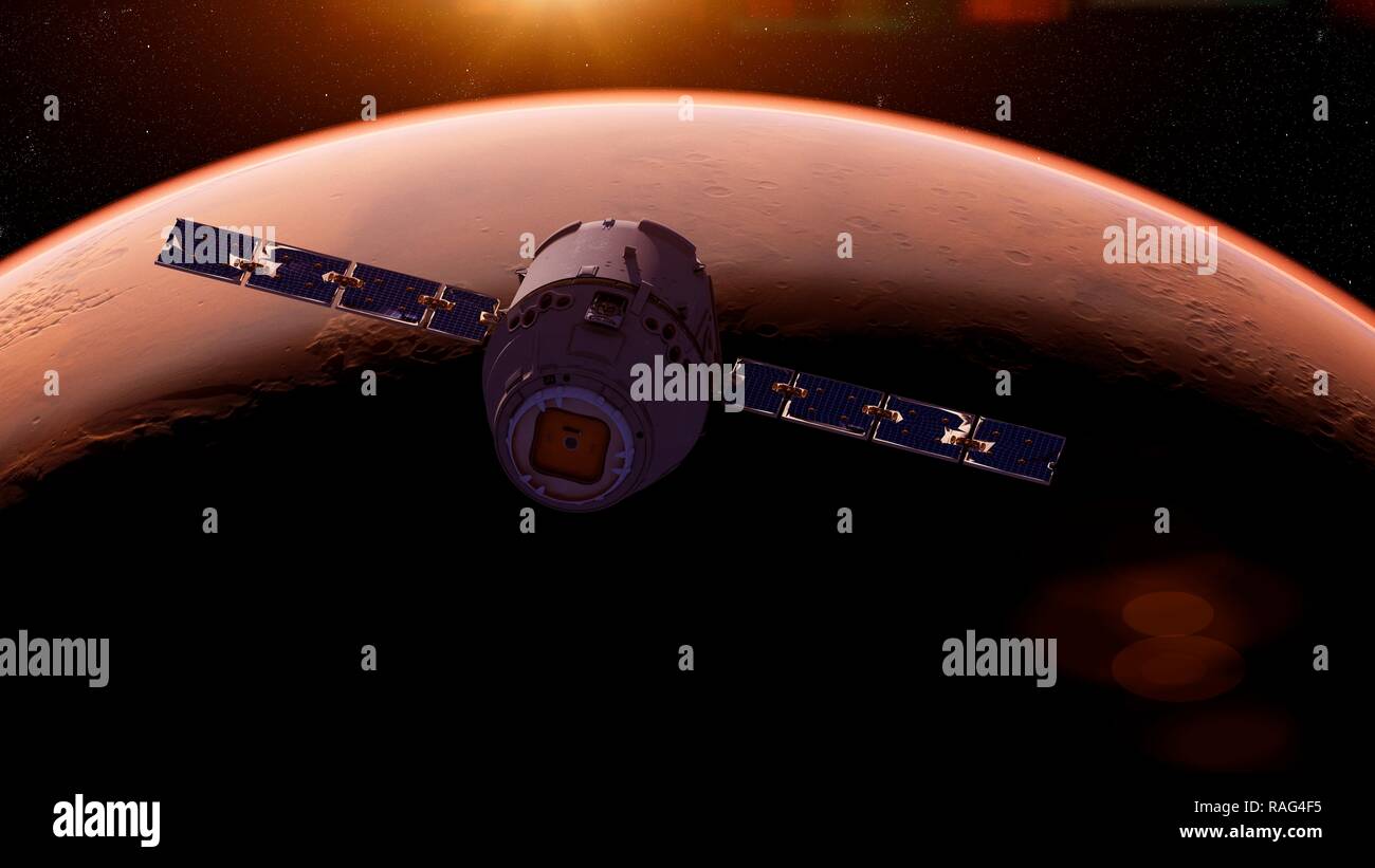 Illustration of a satellite in front of Mars Stock Photo - Alamy