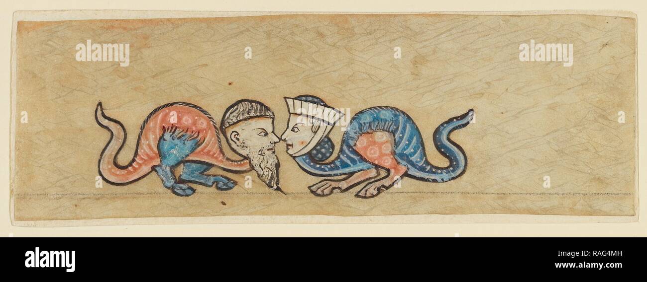 Marginal drollery, Cambron, Belgium, about 1260 - 1270, Tempera colors ...