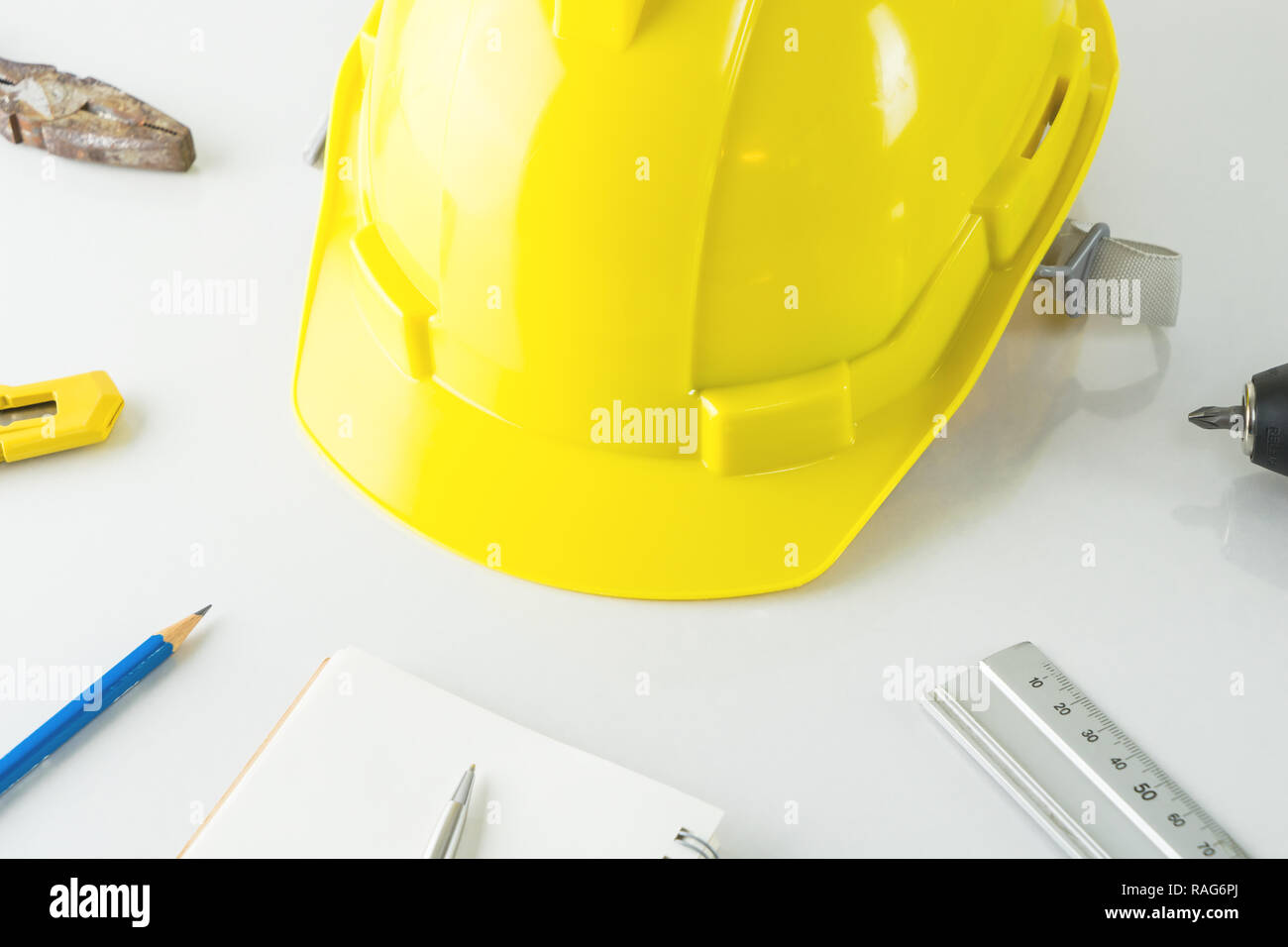 Safety Helmet in the middle of all tools means safety is the most ...