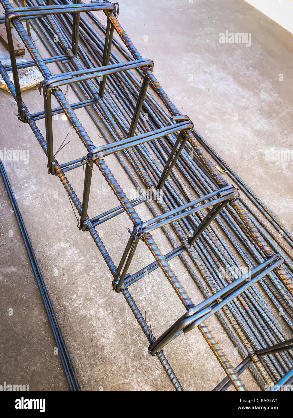 Thick double construction steel for building foundation Stock Photo - Alamy