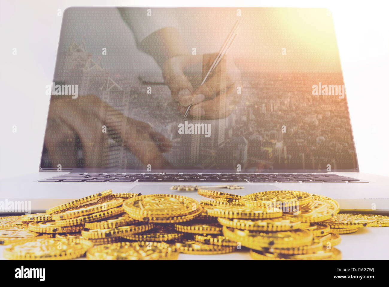 Business Digital signing Deal on computer screen concept Stock Photo ...