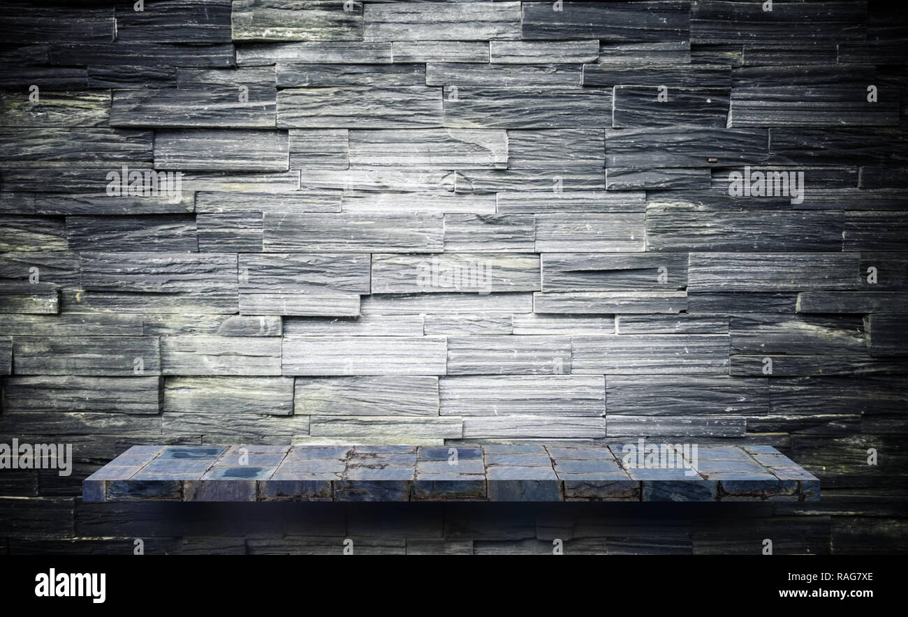 Gray stone rock shelf counter on gray rock pattern for product display ...