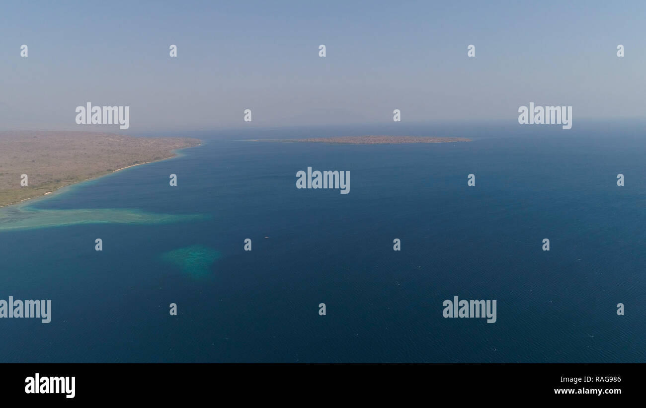 aerial view coastline with beach and coral reef coral reef. seascape ...