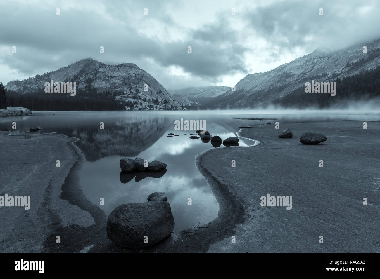Lake Tenaya in Yosemite National Park, California, USA, on an early ...